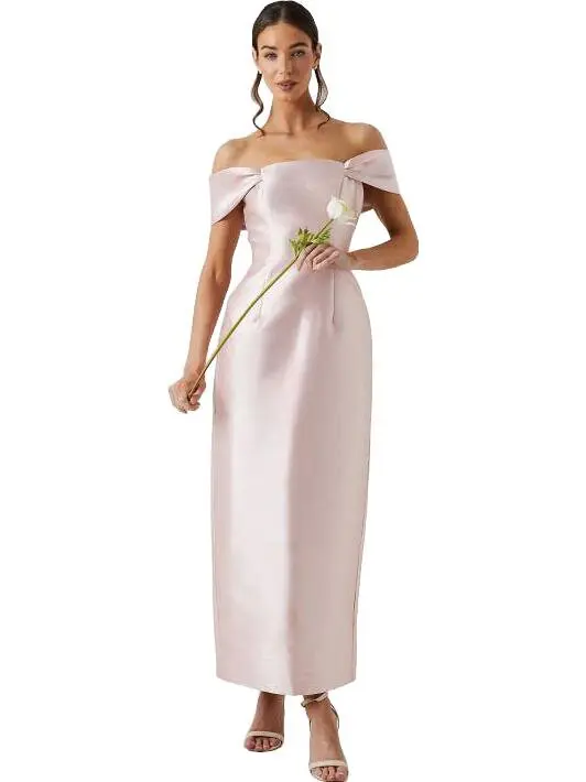 Coast Twill Bardot Off The Shoulder Dress - Blush