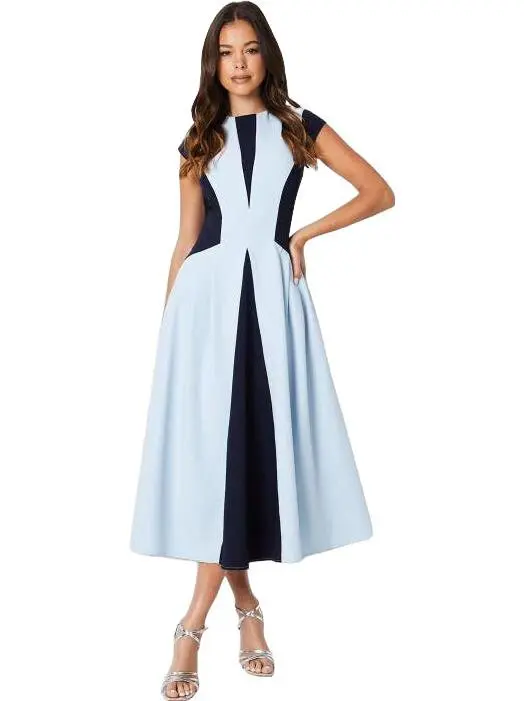 Coast Crepe Color Block Midi Dress - Pale Blue