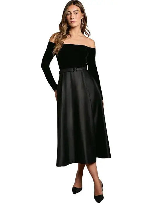 Coast Bardot Full Skirted Midi Dress - Black