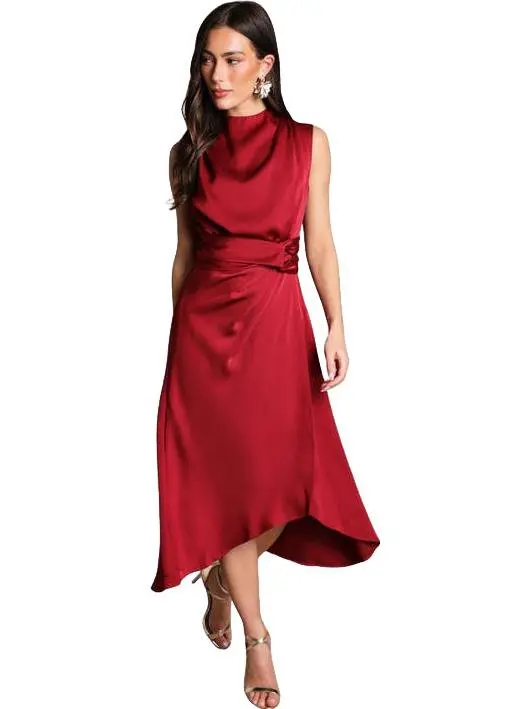 Coast Satin Twist Waist Midi Dress - Raspberry
