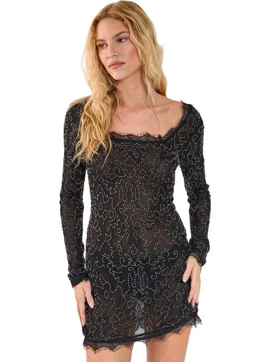 Nasty Gal Hand Embellished Lace Mini Dress - Black