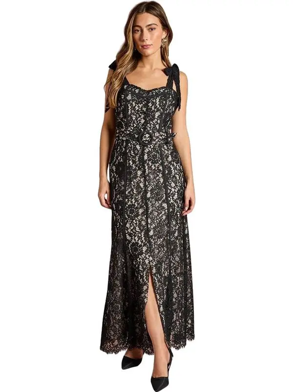 Coast Lace Bow Shoulder Maxi Dress - Black