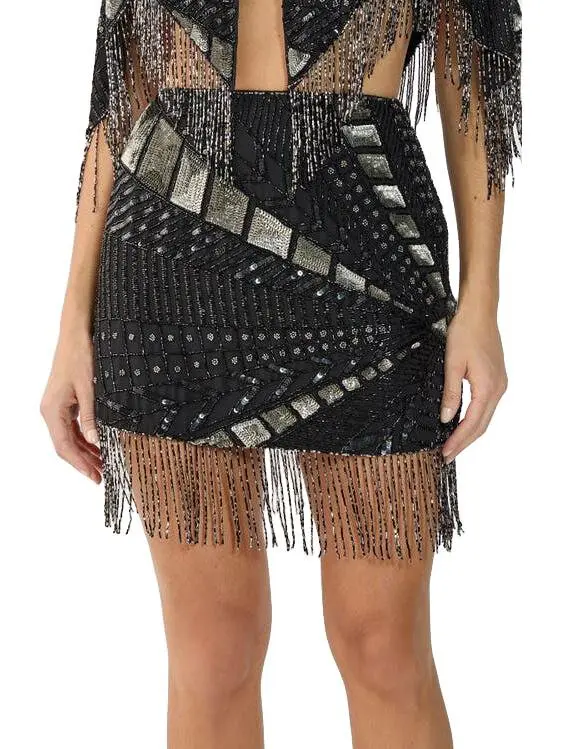Nasty Gal Panelled Tassel Sequin Mini Skirt - Black