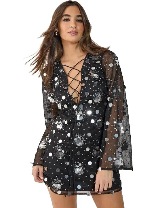 Nasty Gal Lace-up Fluted Sleeve Mini Dress - Black