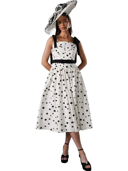 Coast Polka Dot Midi Dress With Bow Detail - Mono