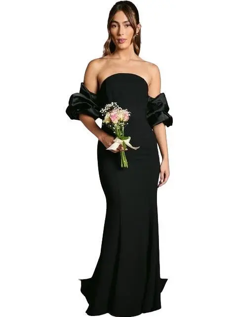 Coast Puff Sleeve Bardot Fishtail Maxi Dress - Black