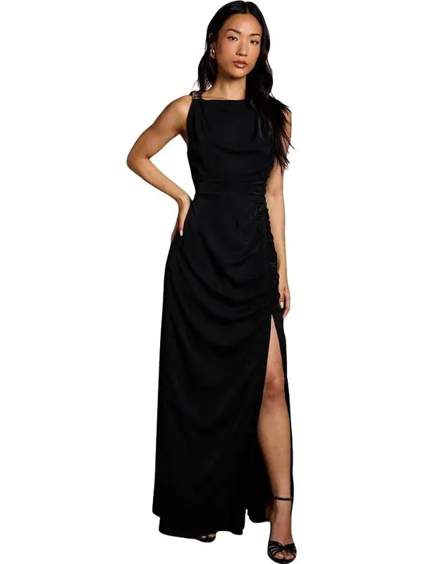 Coast Ruched Side Split Maxi Dress - Black