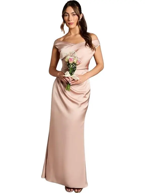 Coast Satin Bardot Maxi Dress - Mocha