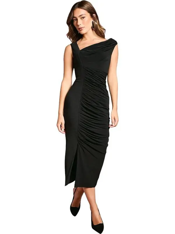 Coast Strappy Ruched Pencil Midi Dress - Black