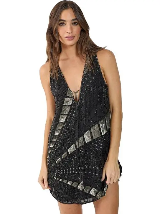 Nasty Gal Sequin Plunge Mini Dress - Black