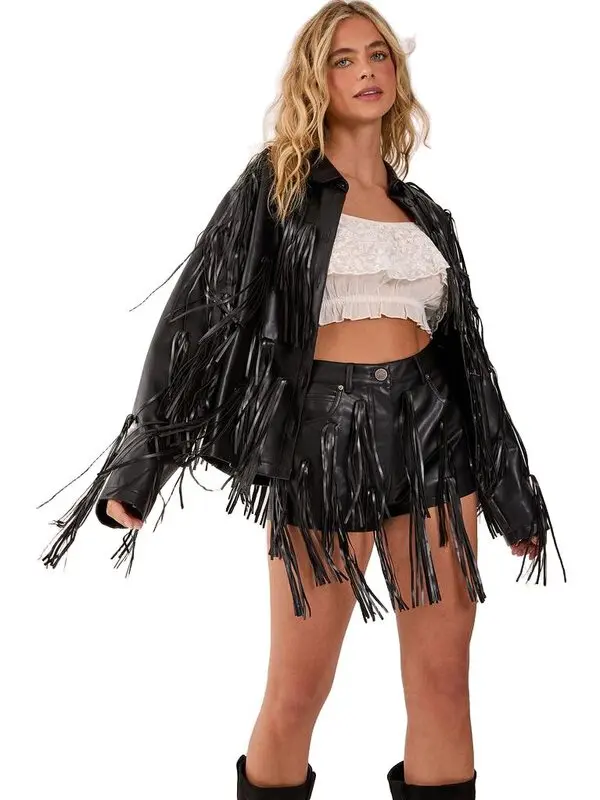 Nasty Gal Faux Leather Tassel Jacket - Black