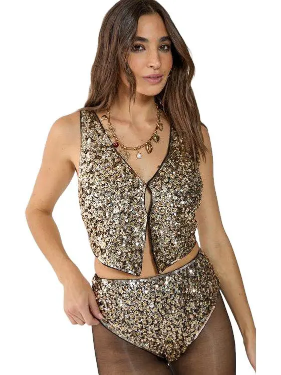 Nasty Gal Hand Embellished Waistcoat - Gold
