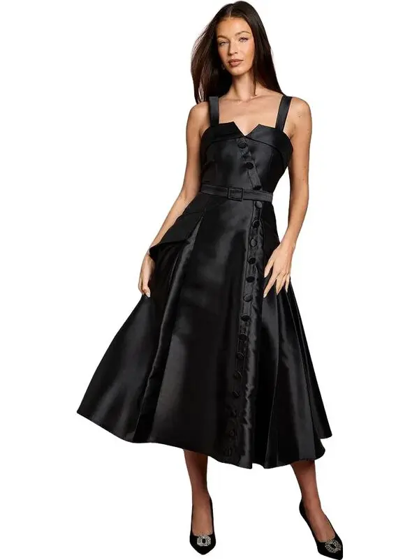 Coast Lisa Twill Volume Belted Midi Dress - Black