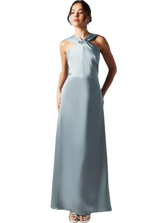 Coast Twisted Halterneck Satin Maxi Dress - Dusty Blue