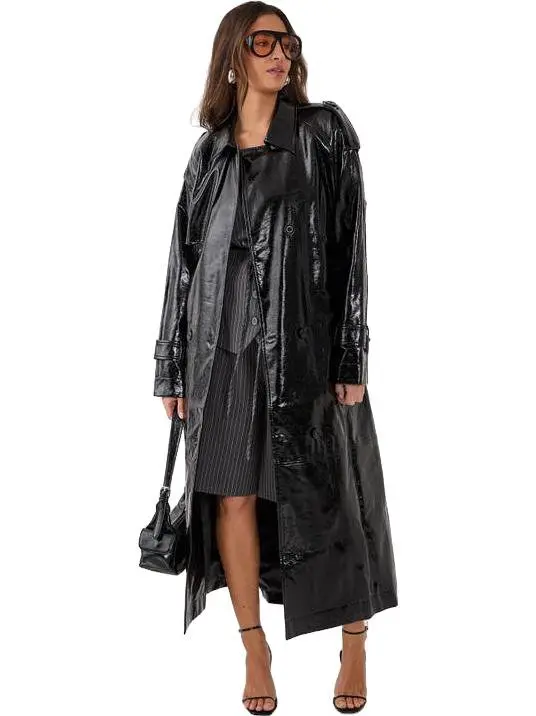 Nasty Gal High Shine Vinyl Trench Coat - Black