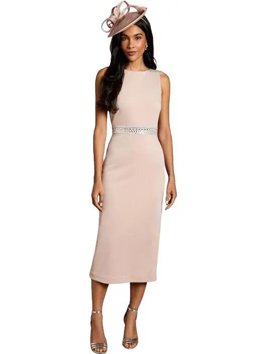 Coast Embellished Waist Ponte Midi Dress - Mocha