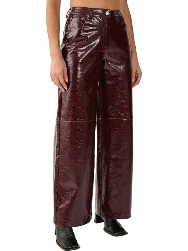 Nasty Gal High-shine Faux Leather Slouch Pants - Burgundy