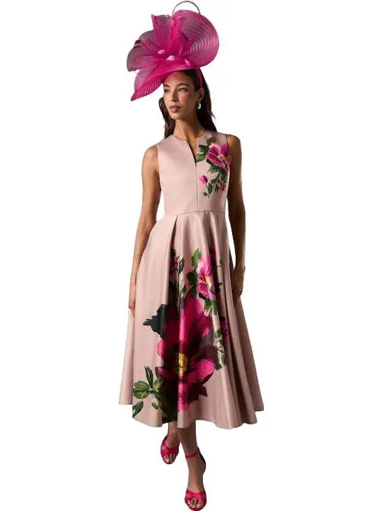 Coast Notch Neck Floral Print Midi Dress - Blush