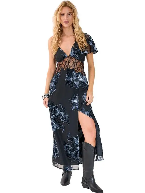 Nasty Gal Lace Insert Split Leg Maxi Dress - Black