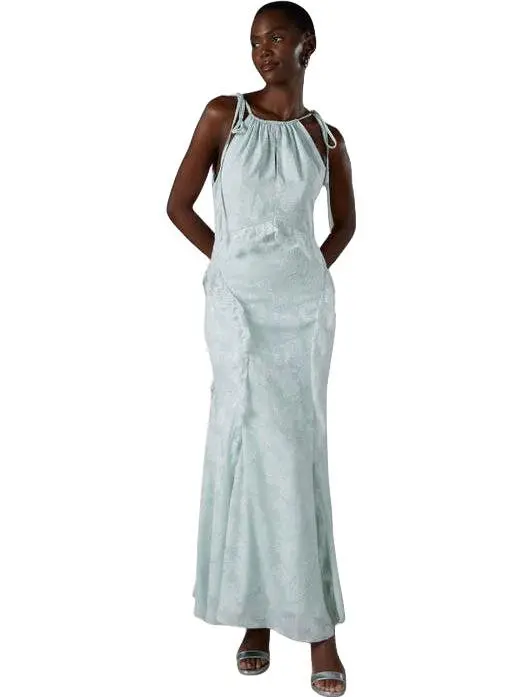 Coast Jacquard Halter Neck Frill Maxi Dress - Mint