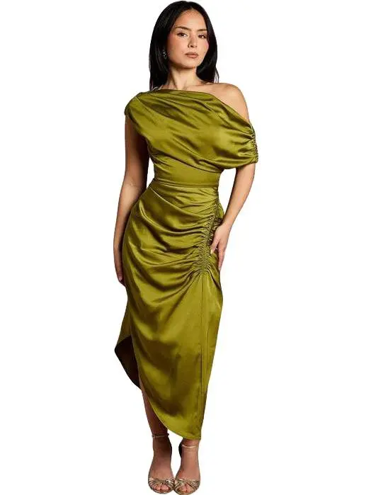 Coast Petite Satin One Shoulder Midi Dress - Olive