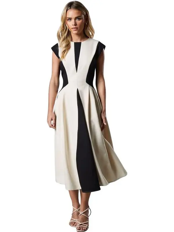 Coast Petite Crepe Colour Block Midi Dress - Mono
