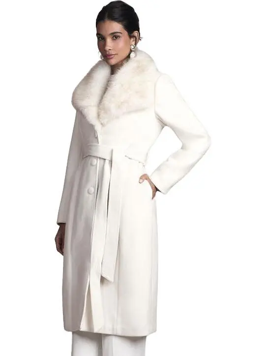 Coast Faux Fur Collar Belted Midi Coat - Ivory