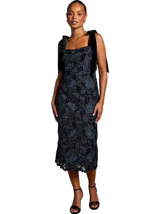 Coast Petite Velvet Lace Tie Shoulder Dress - Black