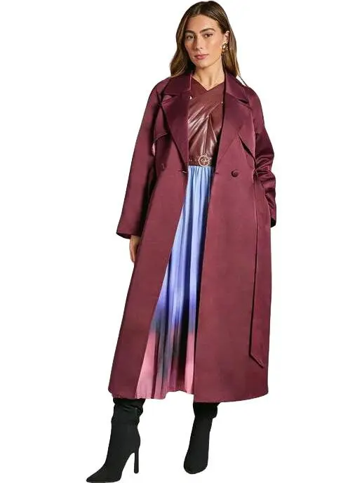 Coast Satin Belted Trench Coat - Malbec
