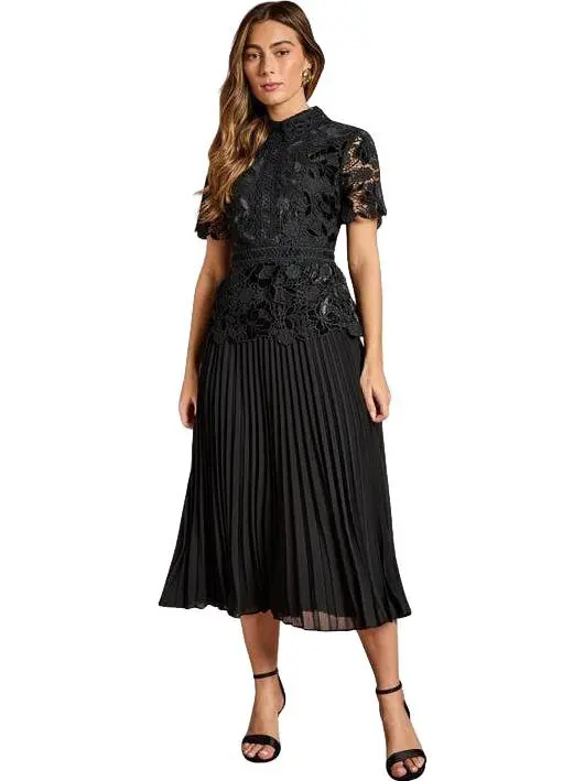 Coast Velvet Lace Collared Midi Dress - Black