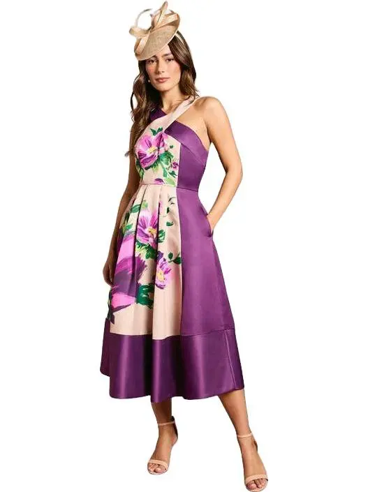 Coast Printed Cross Neck Satin Midi Dress - Purple