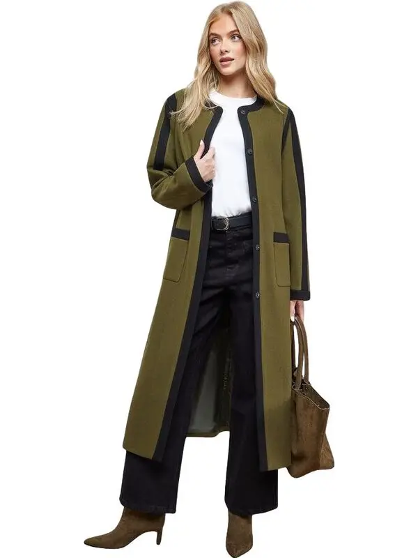 OASIS Tipped Longline Coat - Olive