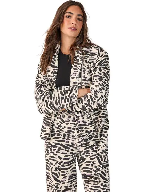Nasty Gal Denim Animal Print Biker Jacket - White
