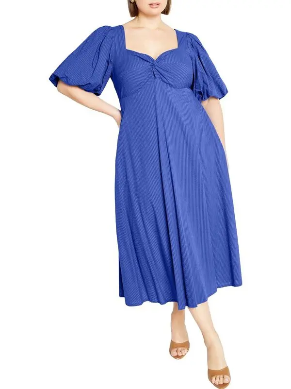 City Chic Hermione Puff Sleeve Empire Waist Maxi Dress - Sky Blue