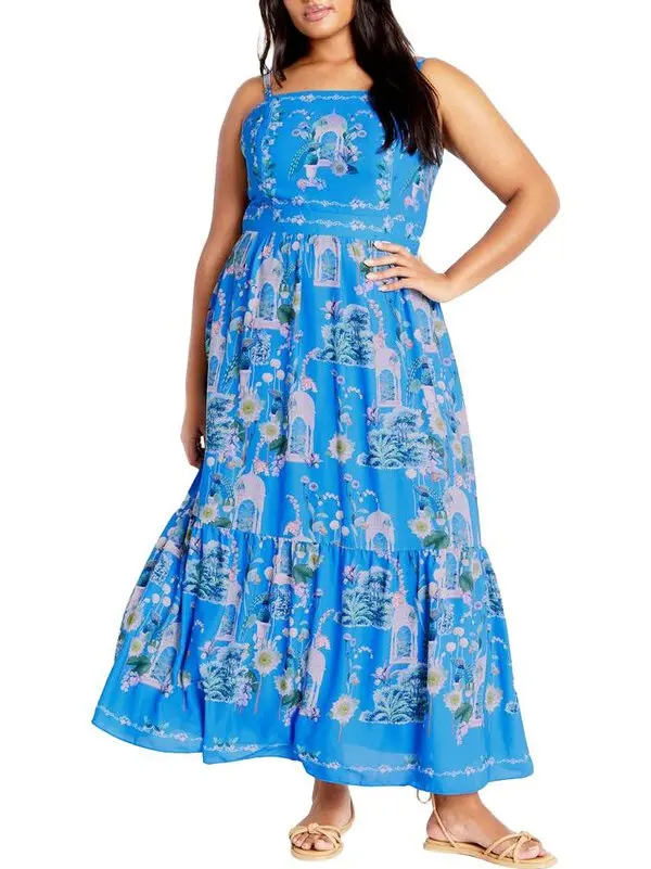 City Chic Molly Floral Midi Sundress - Blue