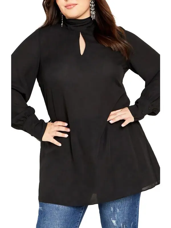 City Chic Bow Tunic Top - Black