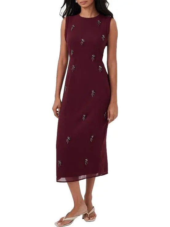 Mint Velvet Diamanté Embellished Midi Dress - Burgundy