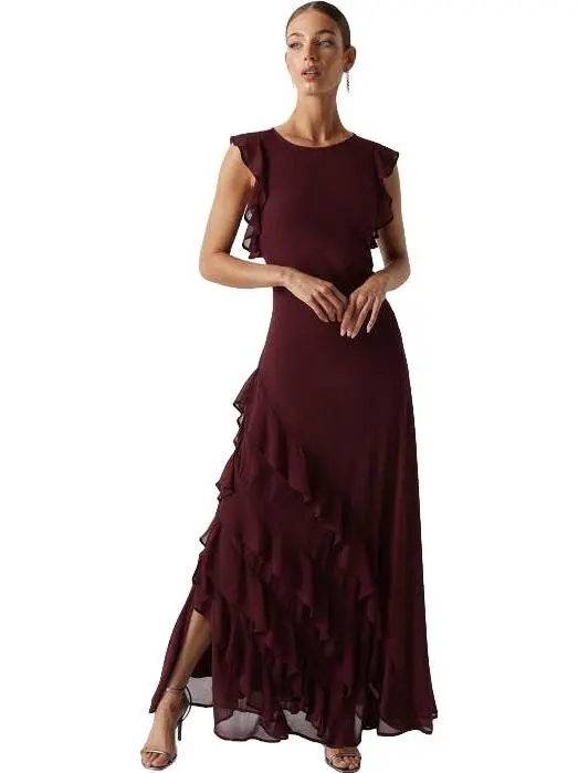Coast Honoured Ruffle Georgette Maxi Dress - Malbec