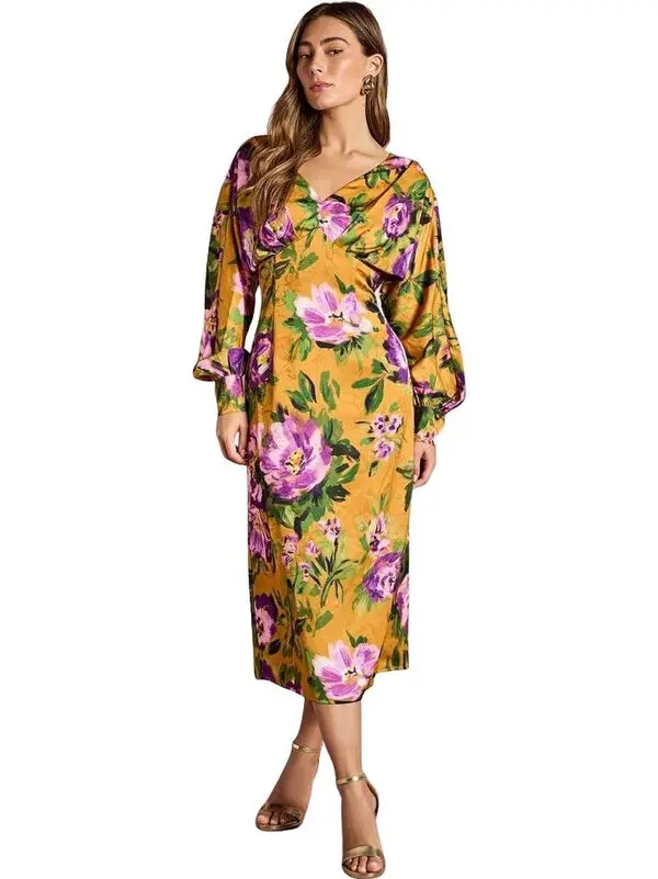 Coast Printed Satin Maxi Dress With Cowl Back - Chartreuse