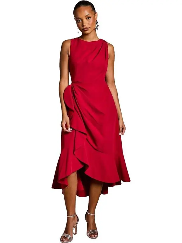 Coast Petite Crepe Ruffle Low Back Dress - Berry