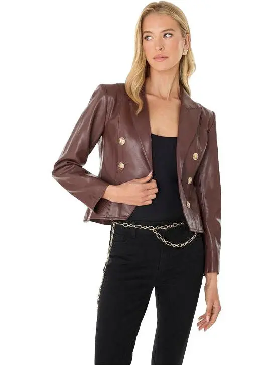 THE NOLI SHOP Gabrielle Leather Double Breasted Blazer - Espresso Leather