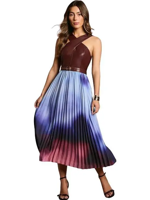 Coast Pu Cross Neck Belted Midi Dress - Burgundy