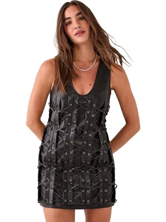 Nasty Gal Eyelet Lace-up Faux Leather Mini Dress - Black