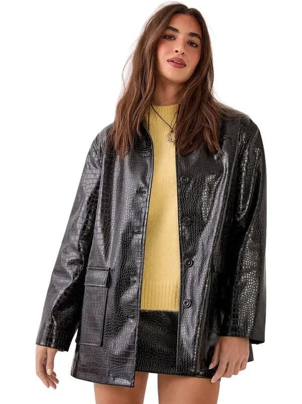 Nasty Gal Croc Vinyl Faux Leather Clean Jacket - Black