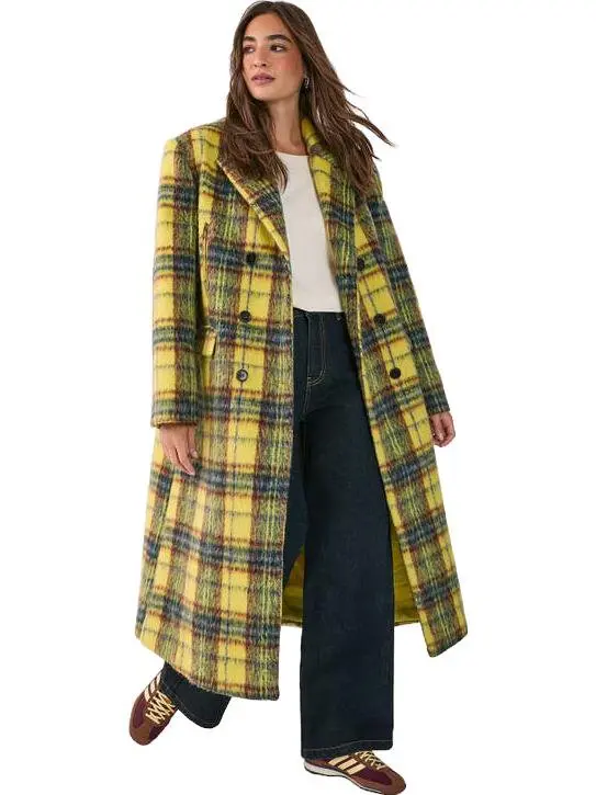 Nasty Gal Checked Wool Blend Maxi Coat - Yellow