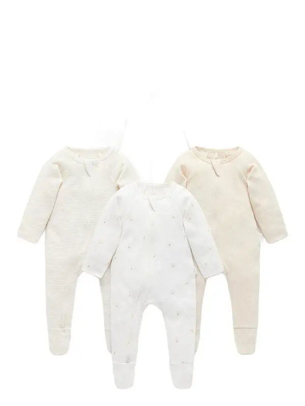 PUREBABY 4-pack Zip Footie - Vanilla Bear Pack