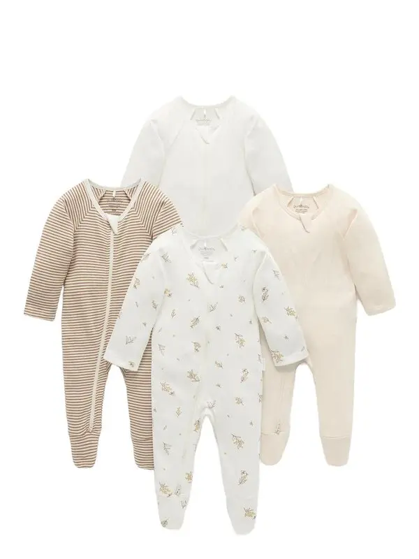 PUREBABY 4-pack Zip Footie - Vanilla Wattle Bee Pack