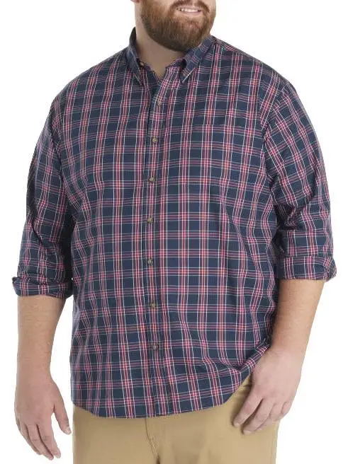 HARBOR BAY BY DXL Big & Tall Easy-care Plaid Sport Shirt - Navy Red