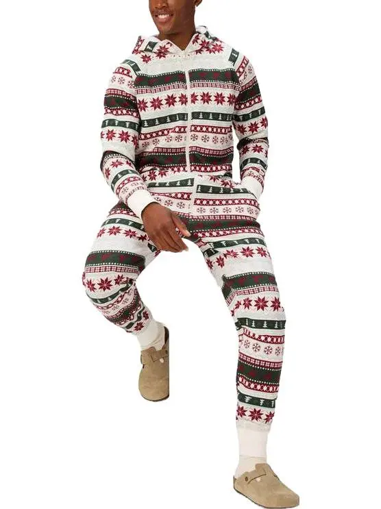 FABLETICS The Go-to Fleece Hooded Jumpsuit - Holiday Fairisle