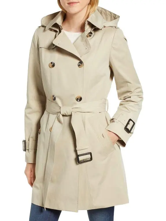 London Fog Trench Coat With Detachable Liner And Hood - Stone